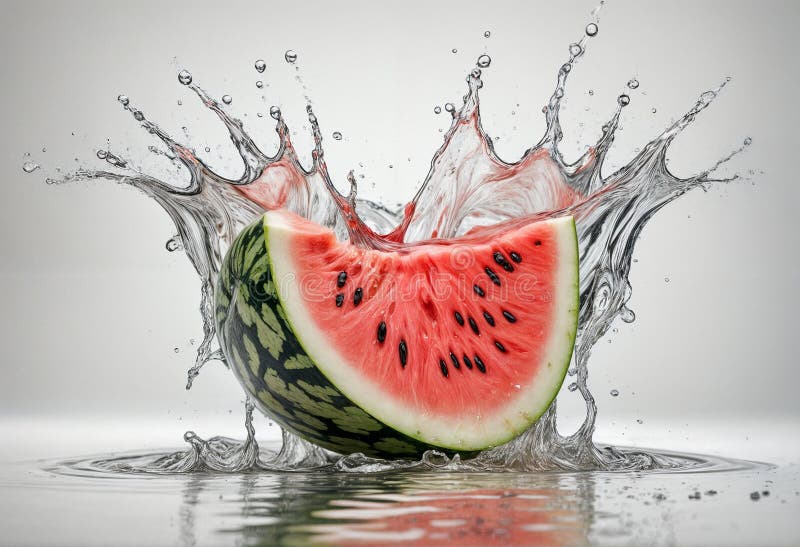 Watermelon Slice Water Splash Isolated on White Backgrpund--generated ...