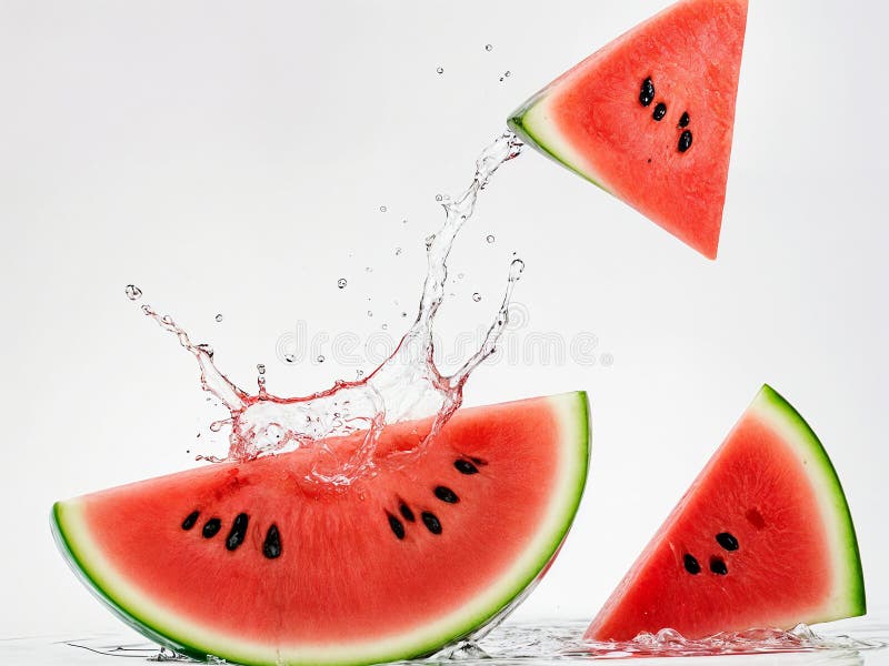 Watermelon Slice Water Splash Isolated on White Backgrpund--generated ...