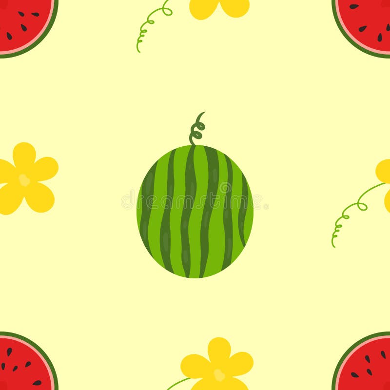 Watermelon Slice and Watermelon Flower Seamless Pattern. Summer Fruit ...