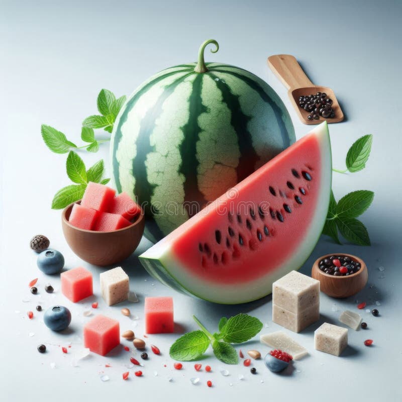 Watermelon and Slice on White Ideal for Packaging Layout Ok Stock ...