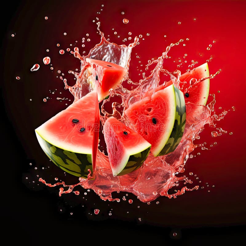 Watermelon Sliced in Splashes of Water Stock Photo - Image of ...