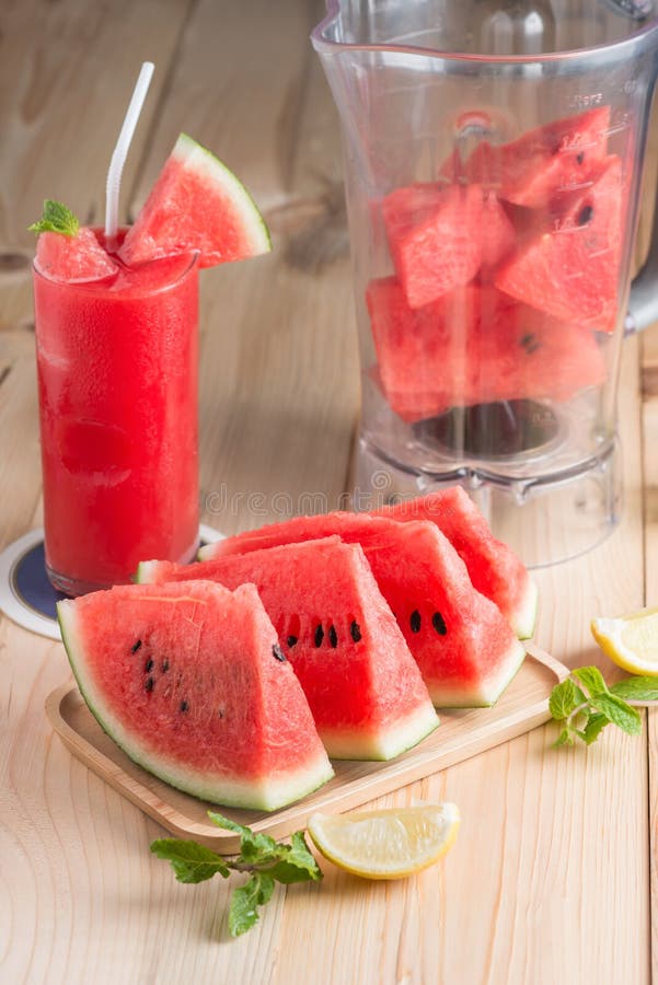 Watermelon Sliced with Watermelon Juice and Watermelon in Blender ...