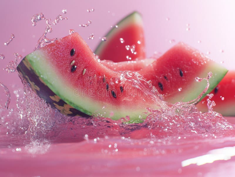 Watermelon Slices Being Splashed Stock Image - Image of food, slice ...