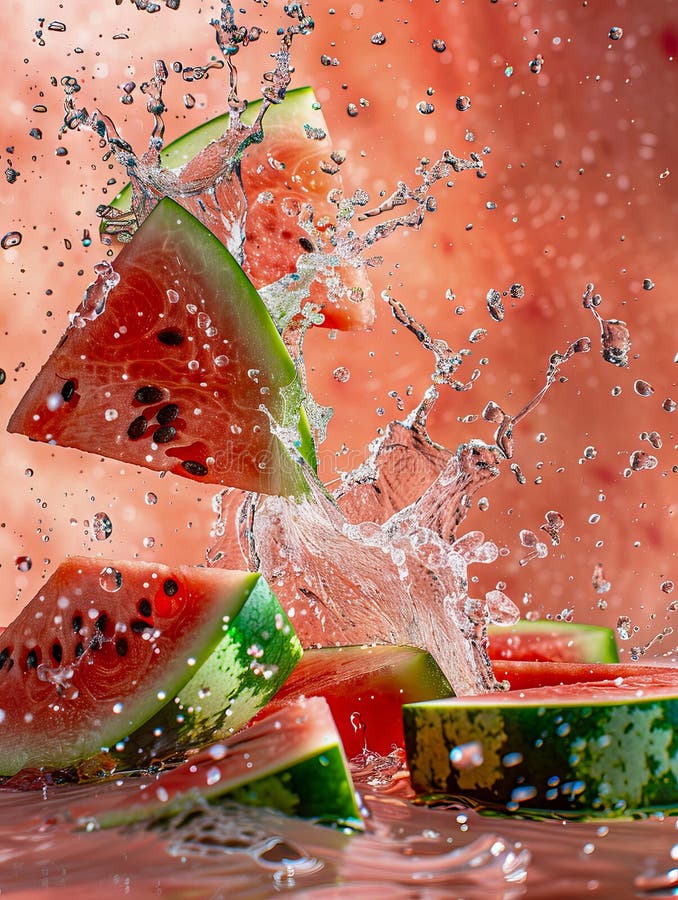 Watermelon Slices are Being Splashed into the Water Stock Photo - Image ... Watermelon Slices are Being Splashed into the Water Stock Photo - Image ...