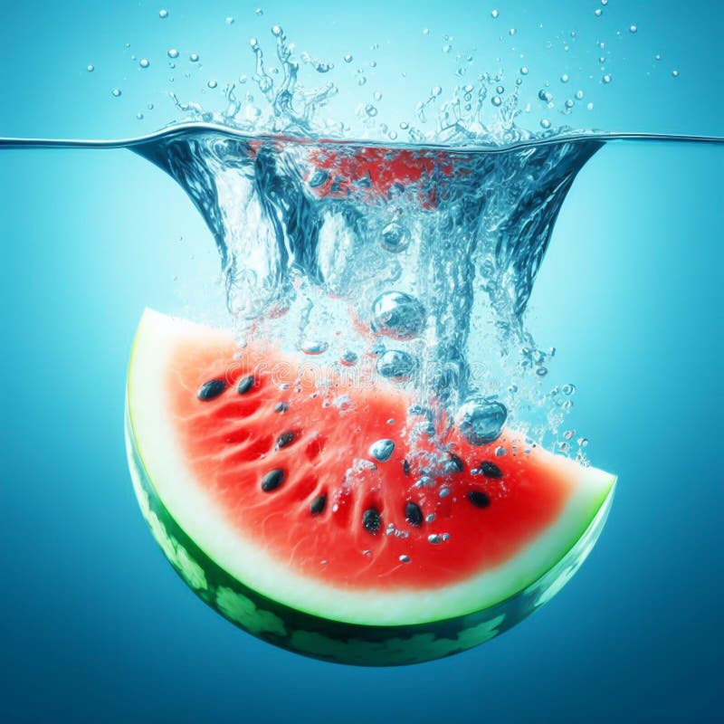 Watermelon Slices Falling into Water with Splashes. Fruit is Healthy ...
