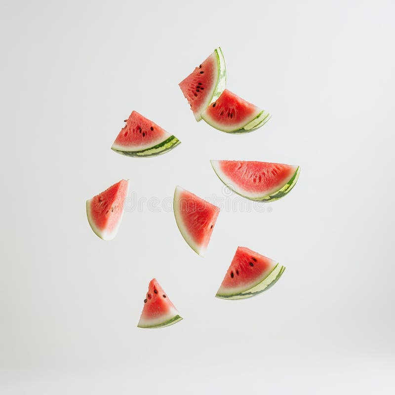 Watermelon Slices Falling White Background Summer Fruit Refreshment ...