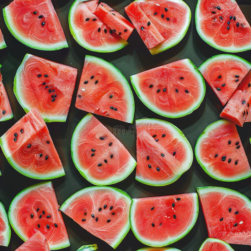 Watermelon Slices on a Green Background. Overhead View of a Watermelon ...