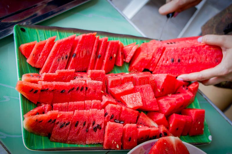 Watermelon slices in plate stock image. Image of fresh - 107863557
