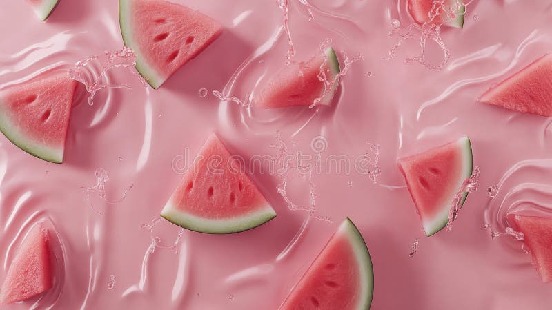 Watermelon Slices on a Pink Background with a Refreshing Splash Stock ...