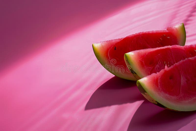 Watermelon Slices on a Pink Surface Stock Image - Image of pink ...
