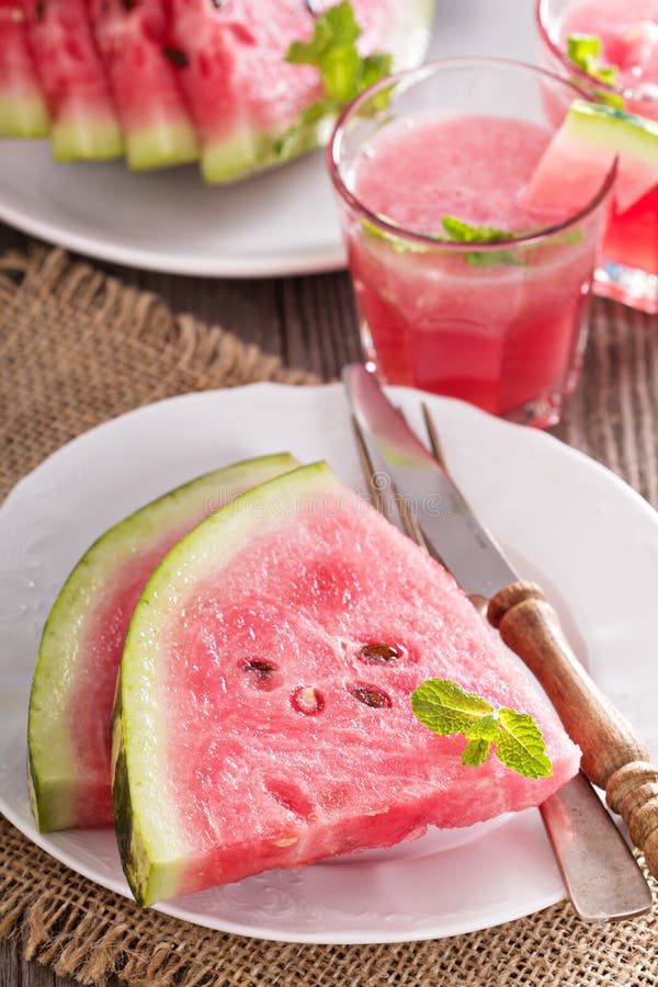 Watermelon Slices on a Plate Stock Photo - Image of seeds, harvest ...