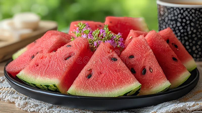Watermelon Slices Plate Outdoor Setting Stock Photos - Free & Royalty ...