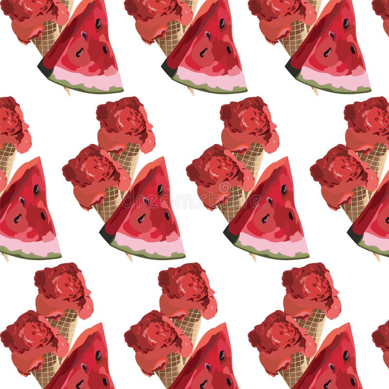 Watermelon Slices and Red Ice Cream Pattern Stock Vector - Illustration ...