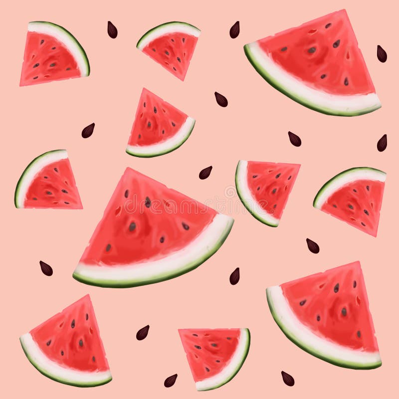 Watermelon Slices and Seeds Seamless Pattern Stock Illustration ...