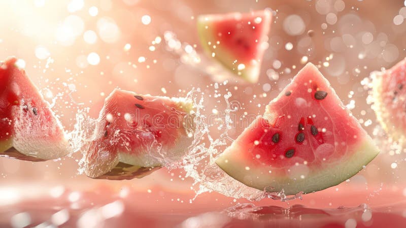 Refreshing Watermelon Slices Splashing in Water, Summer Fruit Stock ...