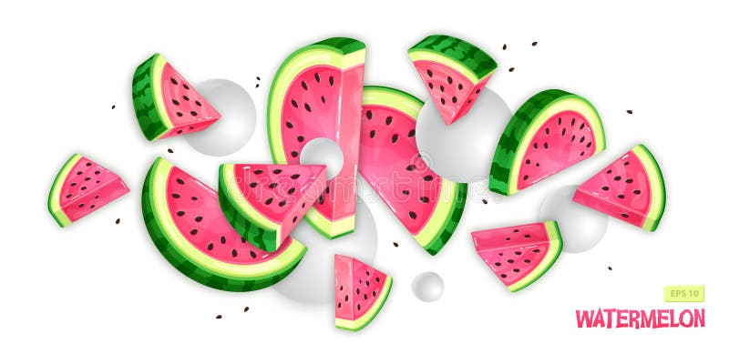 Watermelon Slices with White Spheres on White Background. Watermelon ...