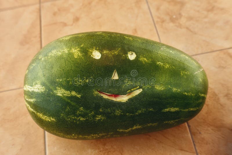 Watermelon with Smile Face, Green Watermelon. Stock Photo - Image of ...