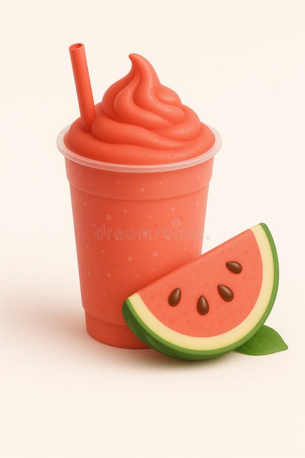 Watermelon Smoothie in Cup with Straw beside Watermelon Slice ...