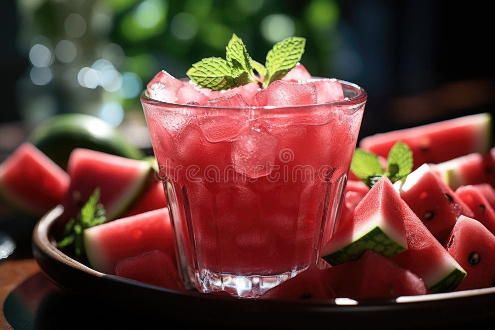 Watermelon Smoothies and Watermelon Slices on T Stock Illustration ...