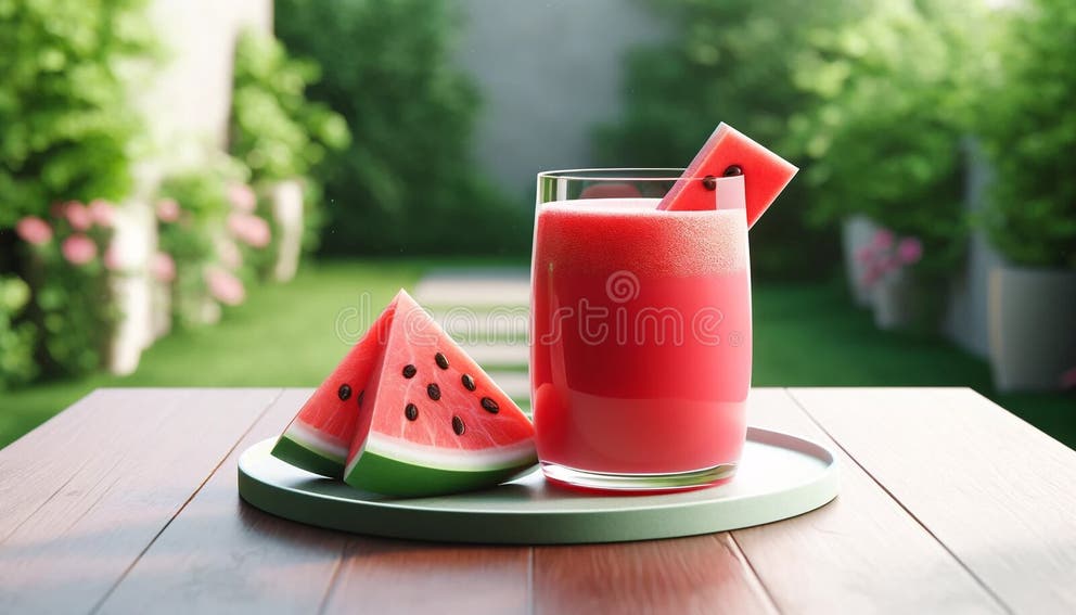 Watermelon Smoothies on a Wooden Table Stock Illustration ...