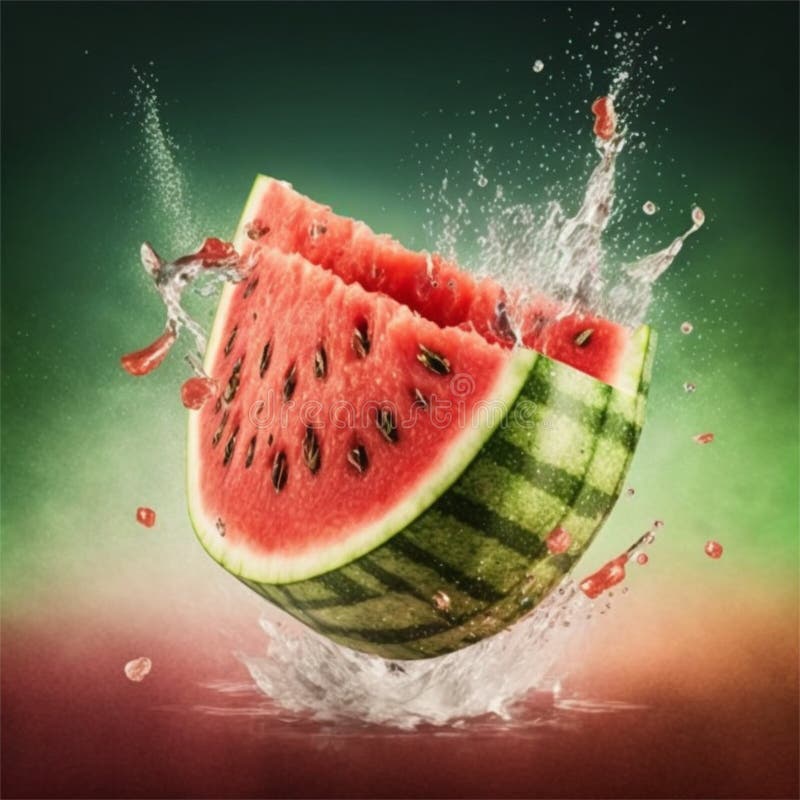 Watermelon with Splash of Water Stock Image - Image of falling ...