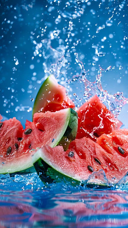 Watermelon Splashing in the Water Stock Image - Image of fall, melon ...