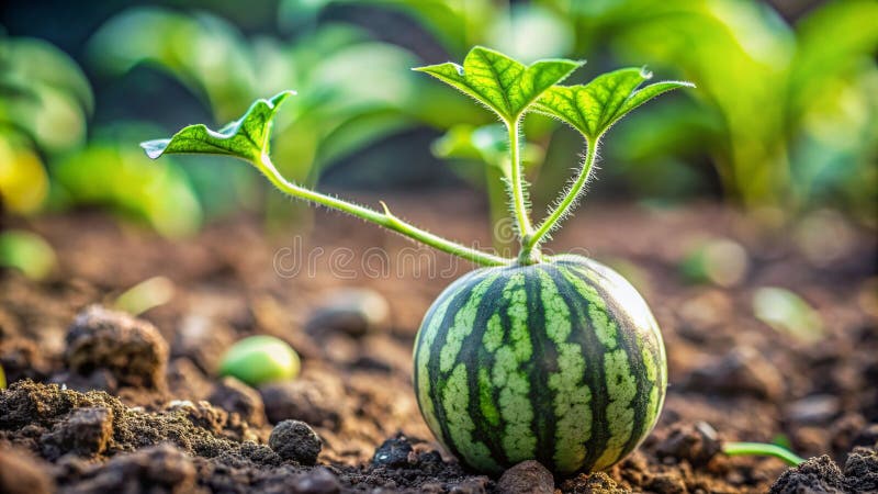Watermelon Sprout Growing on a Bed in a Vegetable Garden Generative AI Stock Illustration ...