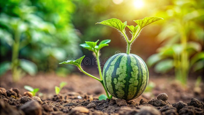 Watermelon Sprout Growing on a Bed in a Vegetable Garden Generative AI ...
