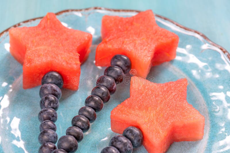 Watermelon Stars with Blueberry Stick Stock Image - Image of fresh ...