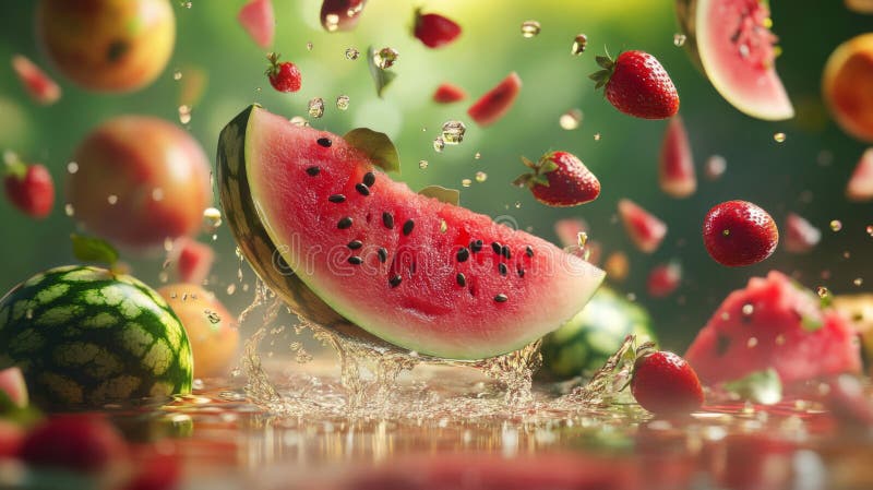 Watermelon and Strawberry Summer Fruit Splash Stock Illustration ...