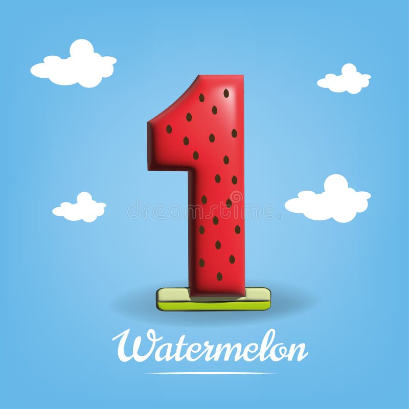 Watermelon Style Number One Design Stock Vector - Illustration of juicy ...