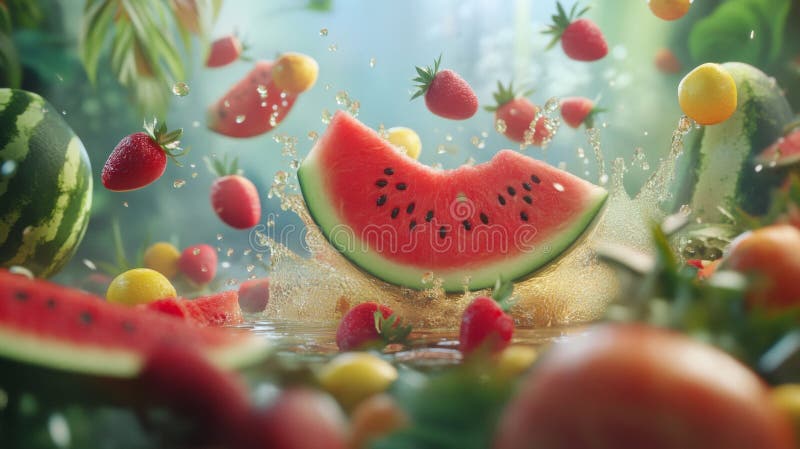 Watermelon and Summer Fruits Splash Stock Illustration - Illustration ...