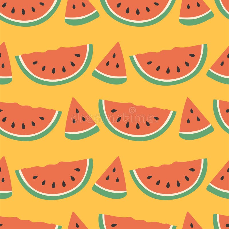 Watermelon Summer Pattern on Yellow Background. Simple Seamless Pattern ...