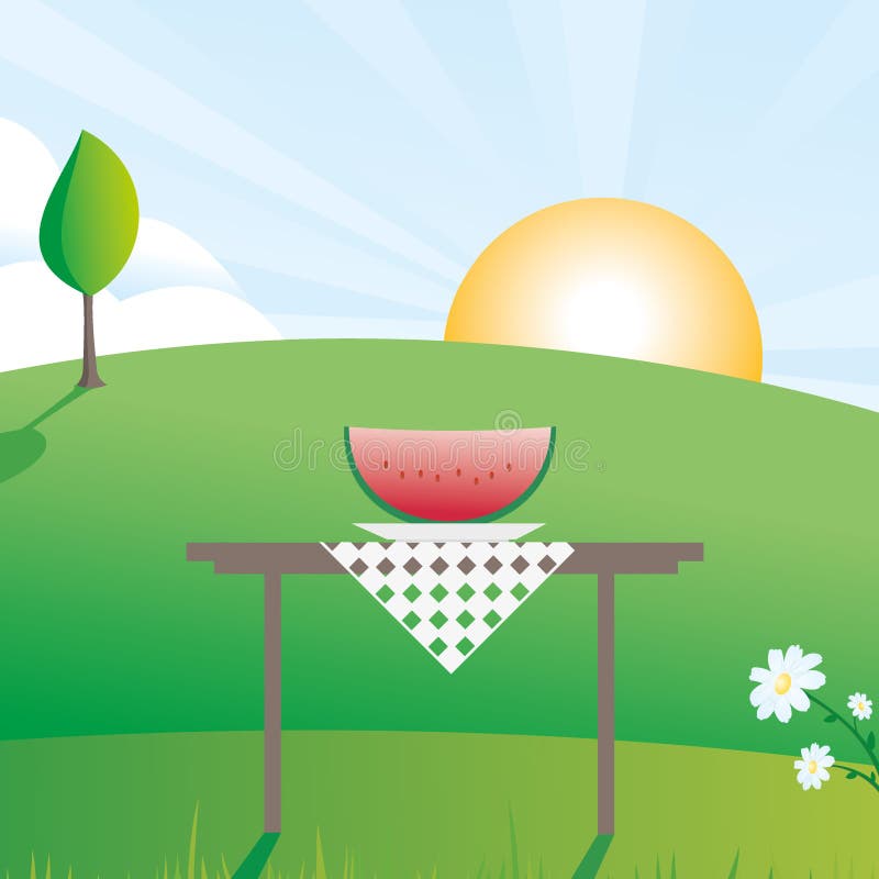 Watermelon summer scene stock illustration. Illustration of diet - 17600202