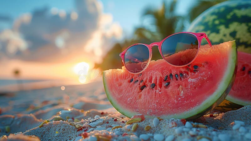 Watermelon Sunglasses on the Beach Stock Illustration - Illustration of ...