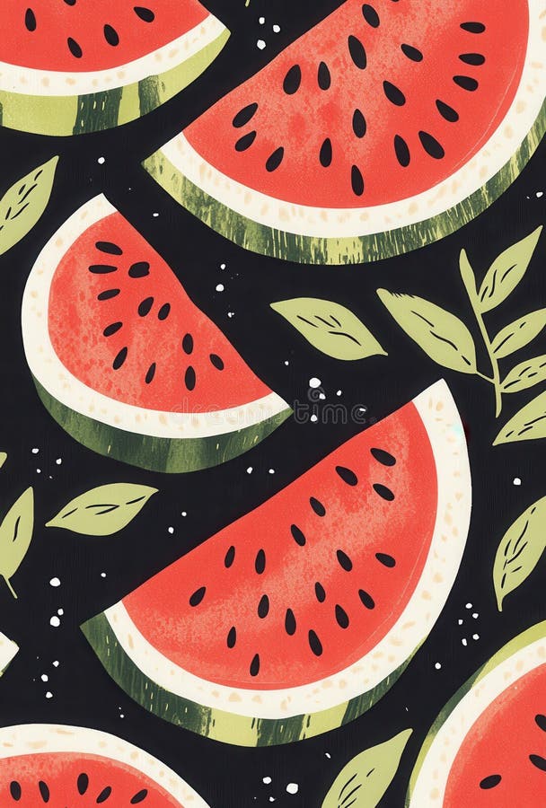 Watermelon-themed Seamless Pattern with Botanical Elements Stock Photo ...