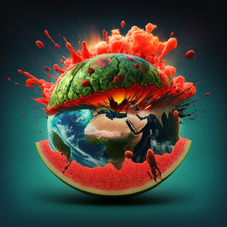 Exploding Watermelon and Earth. AI Generated Stock Illustration ...
