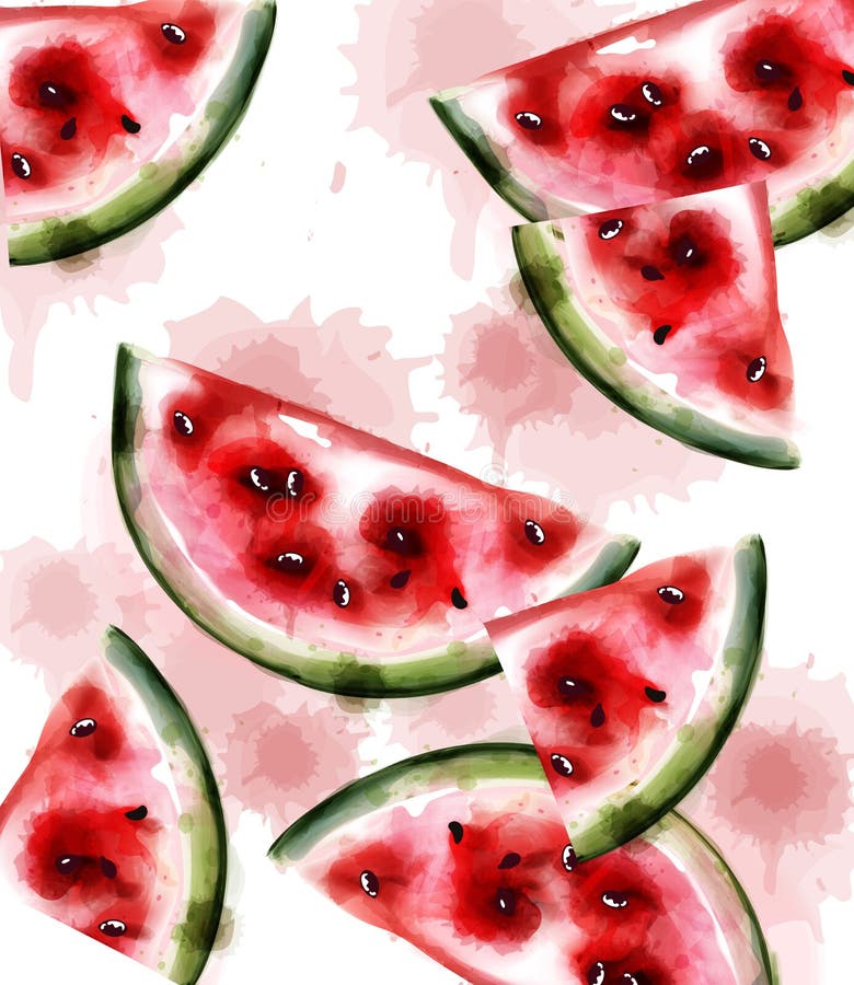 Watermelon Vector Watercolor Texture. Fruits Pattern Backgrounds Stock ...