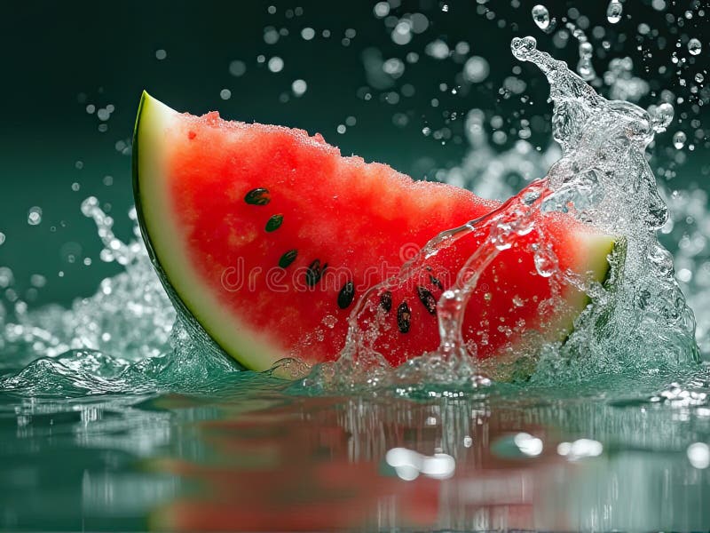 Watermelon with Water Splash, Ai Stock Image - Image of clear ...