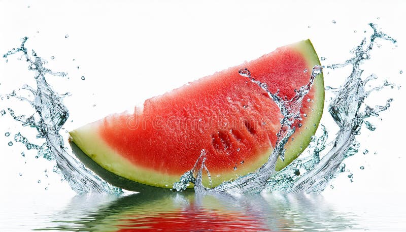 Watermelon and Water Splash Isolated on White Stock Illustration ...