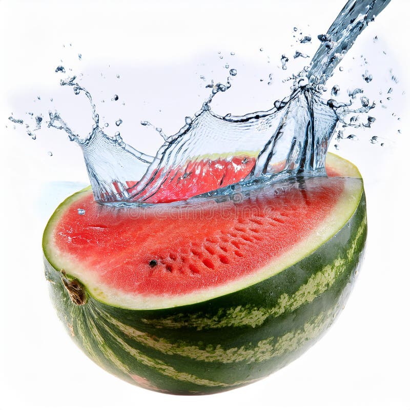 Watermelon and Water Splash Isolated on White Stock Illustration ...