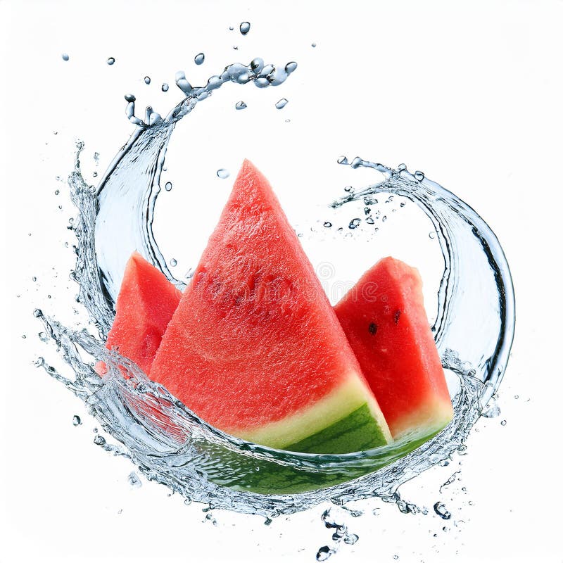 Watermelon and Water Splash Isolated on White Stock Illustration ...