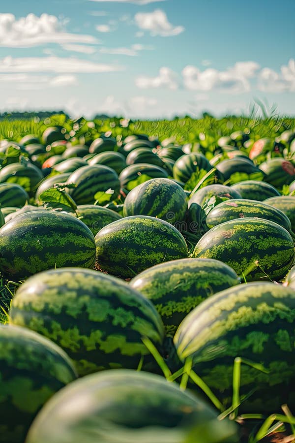 Watermelons in the Field Close-up. Selective Focus Stock Photo - Image ...