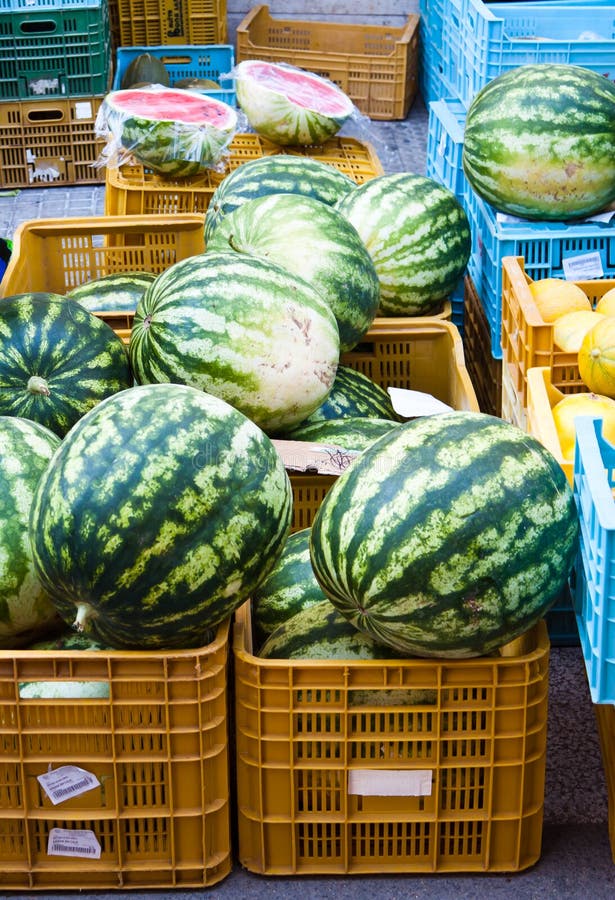 Watermelons at a Market Stand Stock Photo - Image of agriculture ...