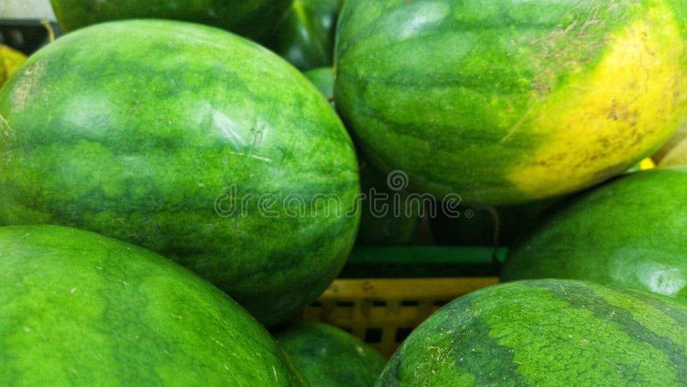 Watermelons Stack on Supermarket Display Stall Stock Photo - Image of ...