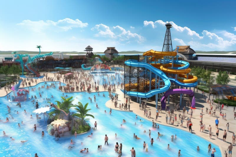 Waterpark with Massive Water Slide and Towering Drop, in the Midst of a ...