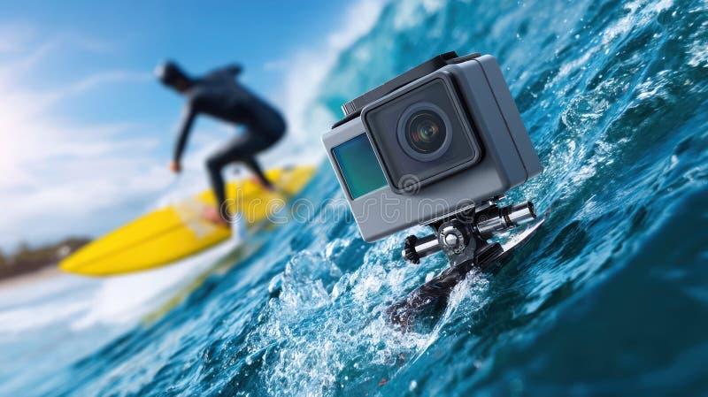 Waterproof Action Camera with a Yellow Float in a Man`s Hand ...
