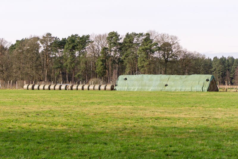 A Waterproof Covered Stack of Hay Bales Standing in a Field Stock Photo ...