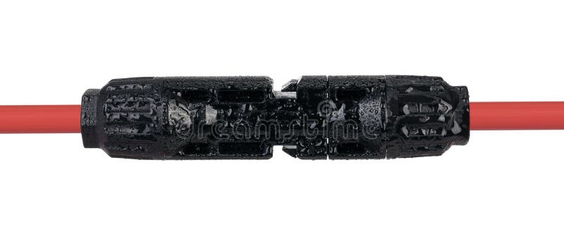 Waterproof Connector Attached To Red Cable. Solar Panel MC4 Connector ...