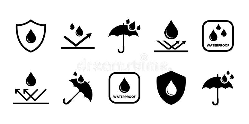 Waterproof Icon Set. Collection of Water Resistant Signs Stock ...